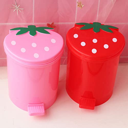 Zerodeko Adorable Strawberry Desk Trash Can, Small Plastic Storage Baskets, Countertop Trash Can for Home Car Trash Cans Mini Garbage Can Kawaii Strawberry Trash Can