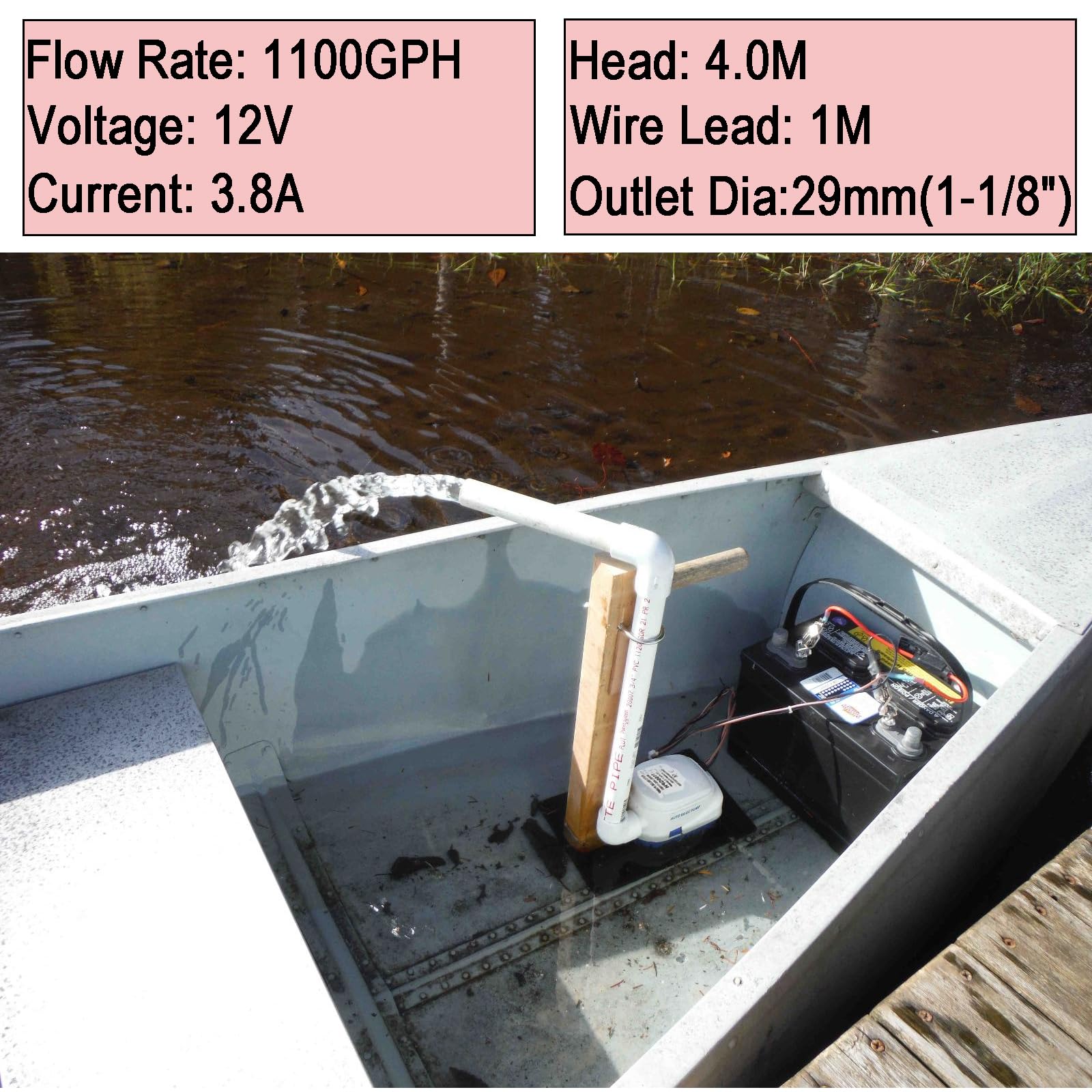 DasMarine 12V Automatic Submersible Boat Bilge Water Pump 1100GPH Built-in Auto Float Switch (1100GPH)