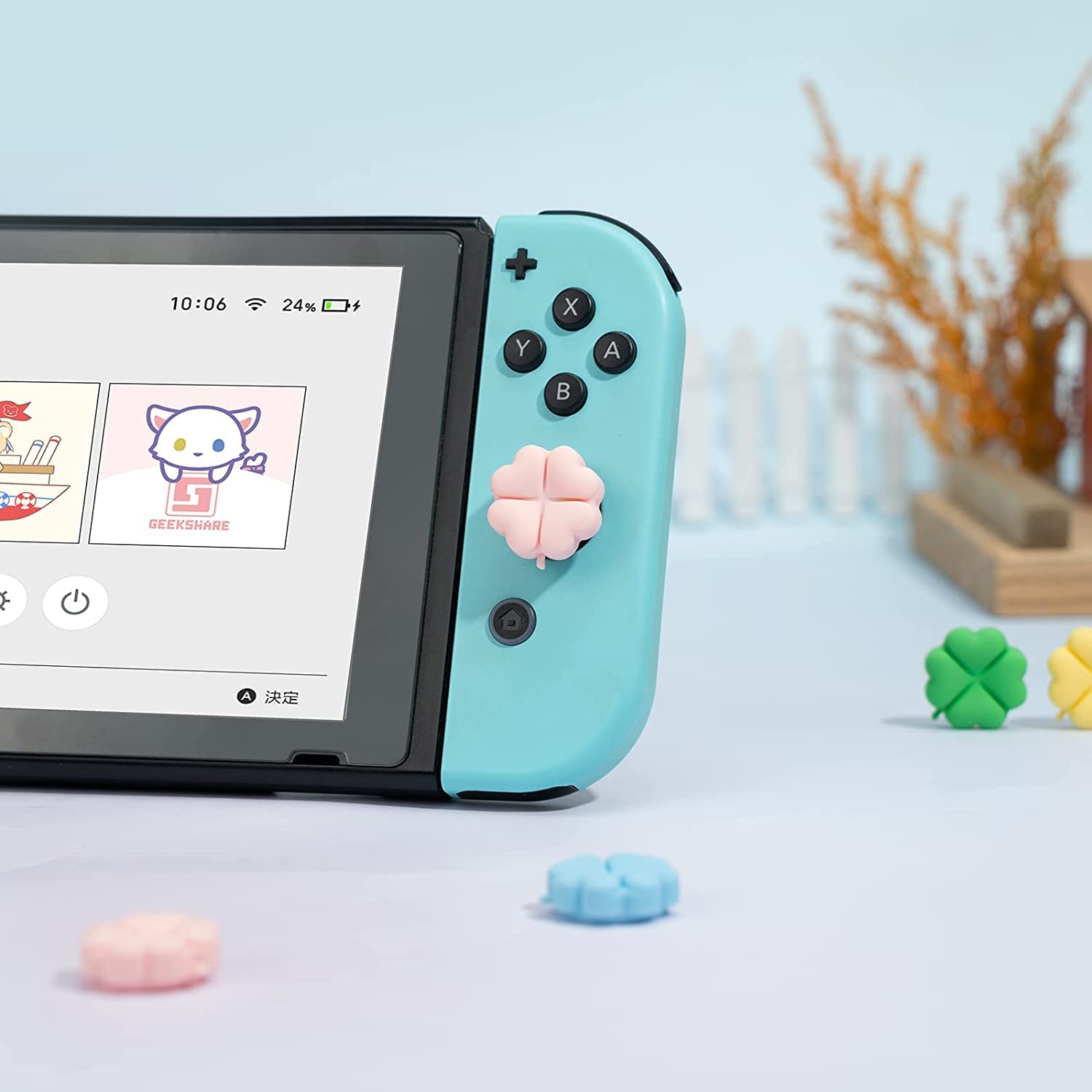 GeekShare Cute Silicone Joycon Thumb Grip Caps, Joystick Cover Compatible with Nintendo Switch/OLED/Switch Lite,4PCS - Lucky Clover