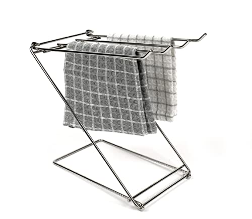 LENITH Stainless Steel Washcloth Holder Dish Rag Cloth Holder, 4 Arms Folding Towel Drying Rack for Kitchen countertop Bathroom, Hand Towel Stand Rack, Silver