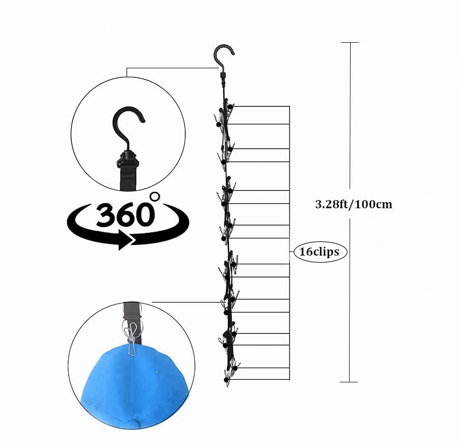 Yesok 2 Pack Hat Organizer Holder Rack, 16 Clips Closet Hanging Cap Racks Storage Hangers for Baseball Hats Ball Caps Golf Caps Beanies & Accessories