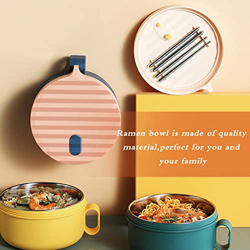 Microwave Ramen Cooker Ramen Bowl Set Microwave Ramen Bowl with Lid and Handle Ramen Noodle Bowl with Chopsticks Stainless Steel Liner Dishwasher Safe for College Dorm Office Home(Yellow&Green)