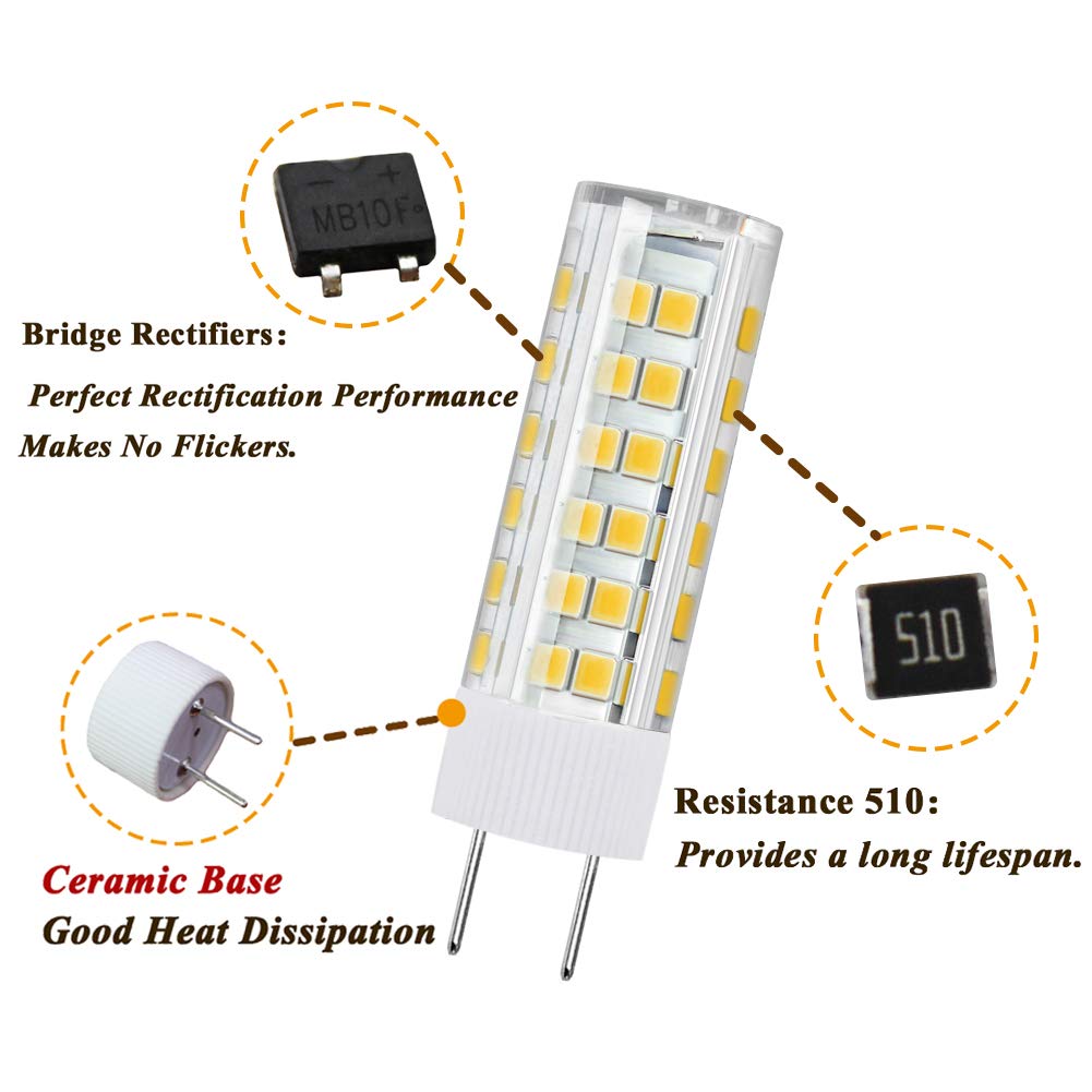 DiCUNO G8 LED Bulb, Dimmable 6W Warm White 3000K, 110V Xenon 60w Halogen Replacement, Under Cabinet Counter Light, 6Pcs, Note: Must Check Size Before Purchase(See Picture 2 & 3)