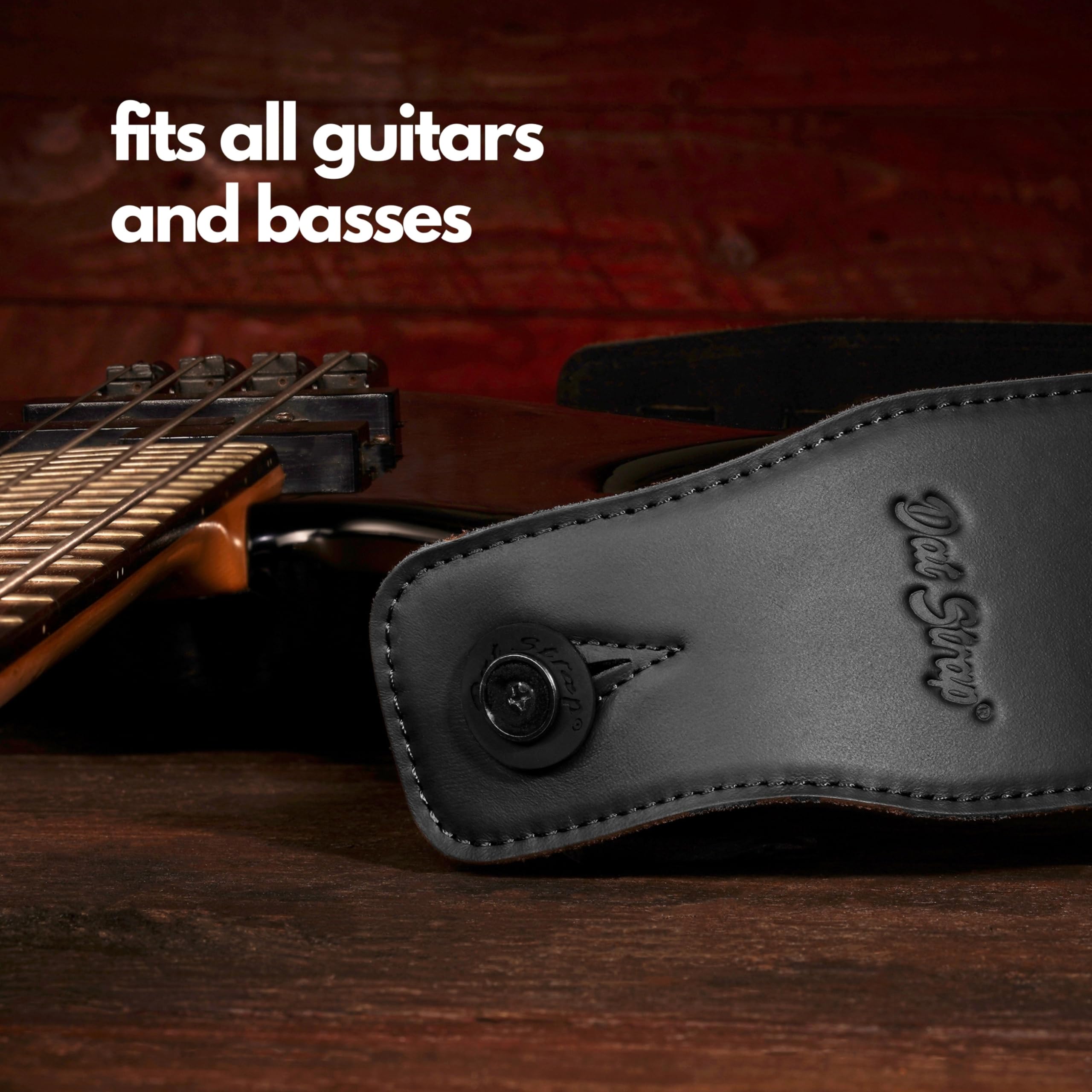 Dat Strap Black Leather Guitar Strap 100% Handmade Adjustable Real Leather | Padded Layer for Comfort | for Electric, Acoustic, Bass and Classical Guitar