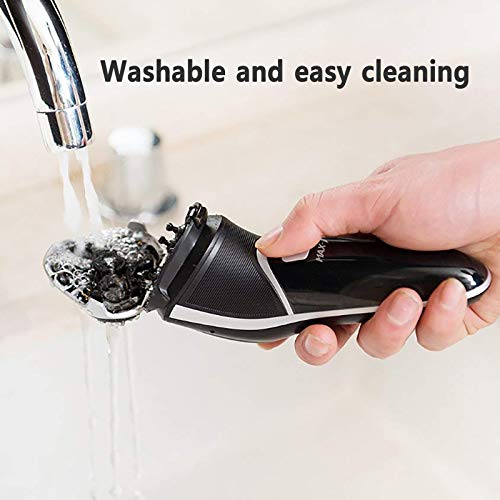 MAX-T Men's Electric Shaver - Corded and Cordless Rechargeable 3D Rotary Shaver Razor for Men with Pop-up Sideburn Trimmer Wet and Dry Painless 100-240V Black