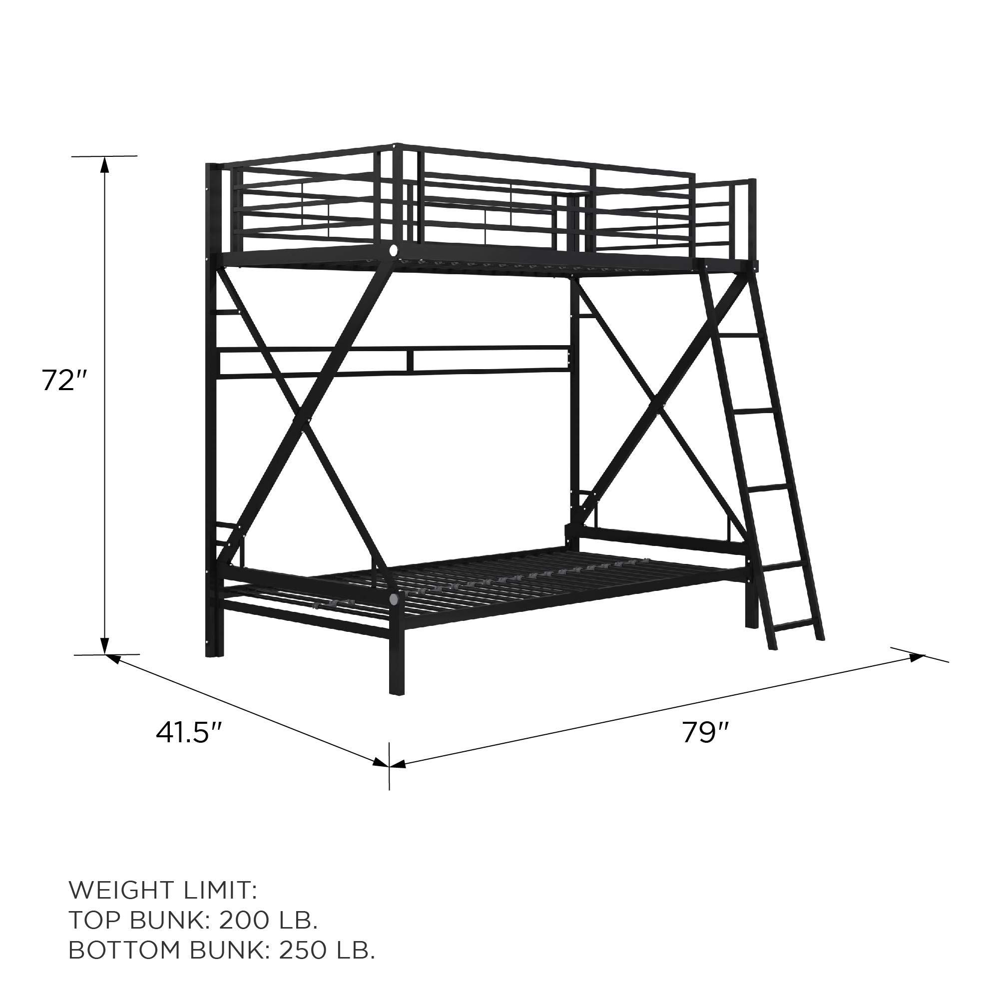 DHP X Twin Over Twin Metal Bunk Bed Frame for Kids and Adults, Black