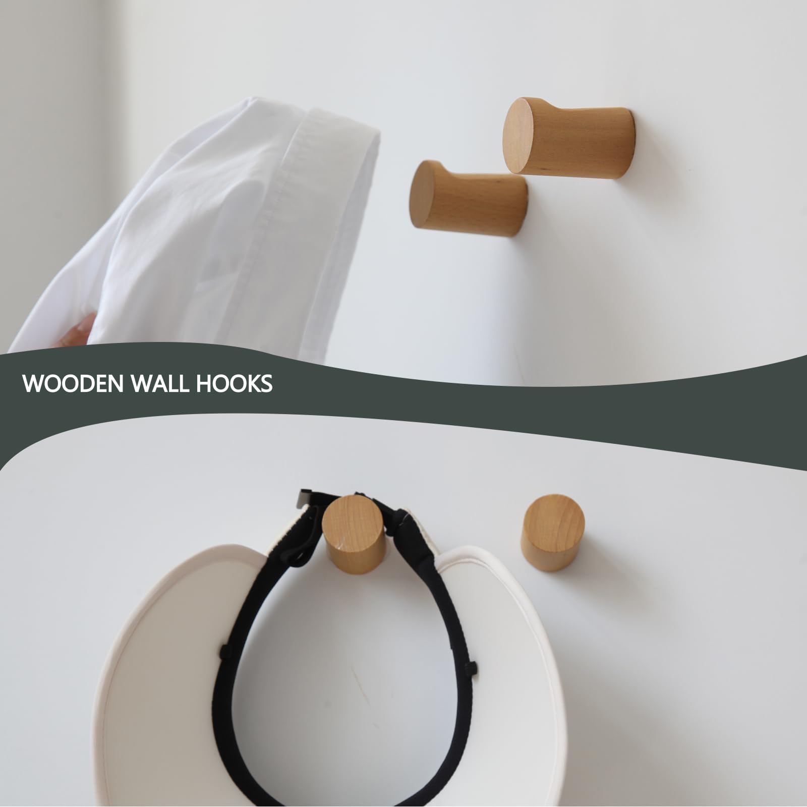 Natural Wood Wall Hooks Rustic Wood Coat Hooks Wall Mounted Minimalist Wooden Hat Hanger for Wall Decorative Entryway Hooks for Hanging Coat, Cap, Backpack, Purse Wood Hooks Wood Towel Hook 6 Pack