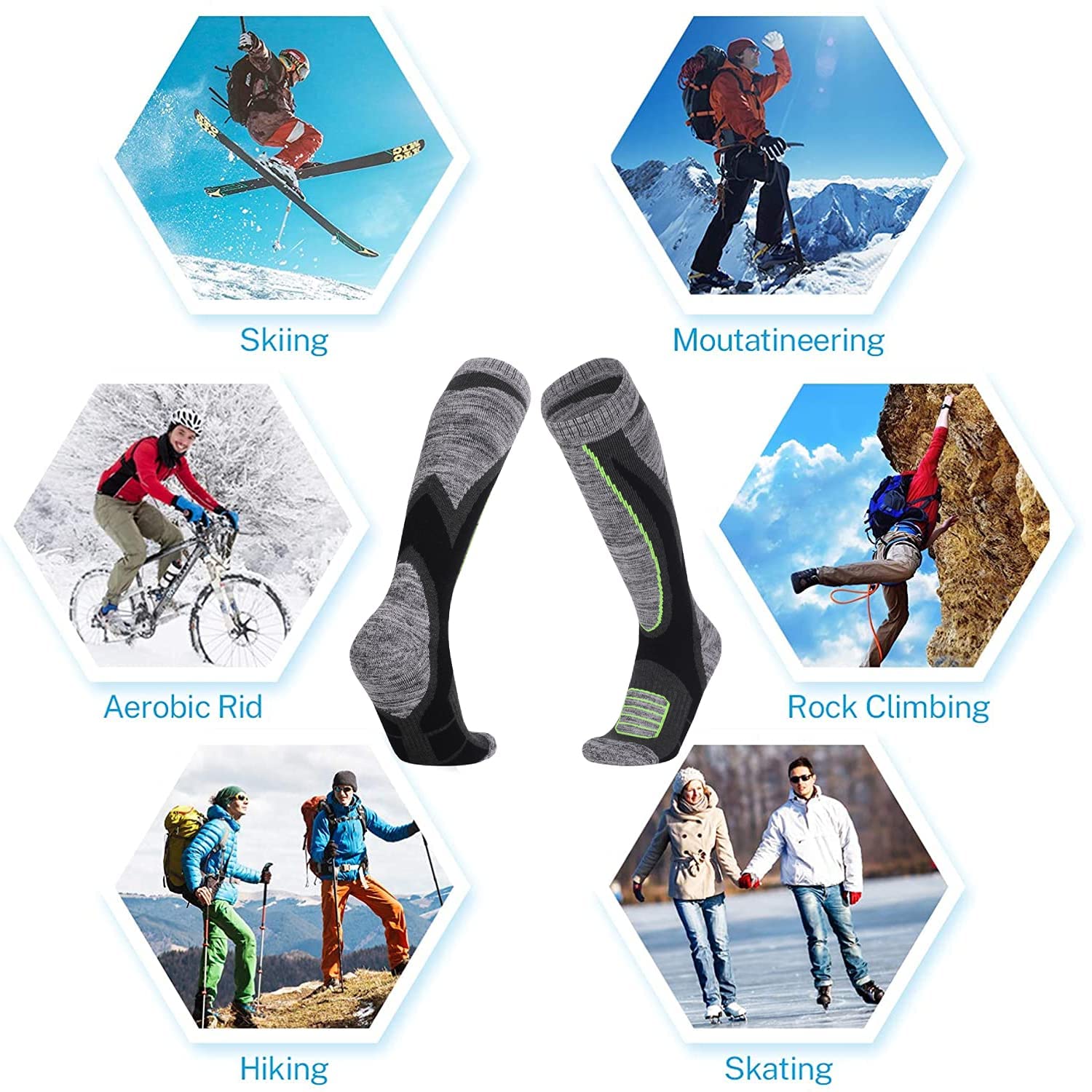 Ekouaer Ski Socks for Men & Women, Skiing, Snowboarding, Winter Sports, Knee-High, Warm, Breathable 2 Pairs Pack