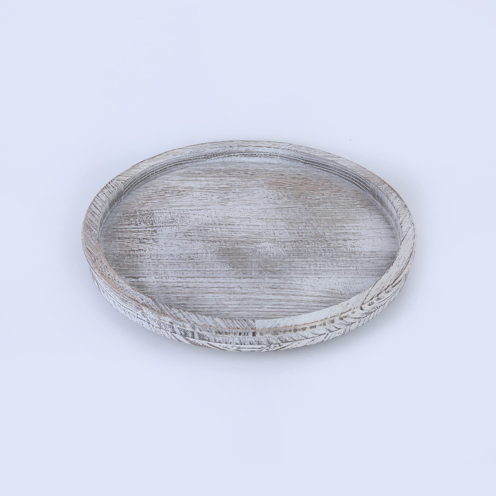 Dimusel Round Wooden Decorative Tray, Distressed Farmhouse Tray, Wooden Rustic Ornaments for Coffee Plate Cakes Dessert Fruit Platters or Kitchen Decor