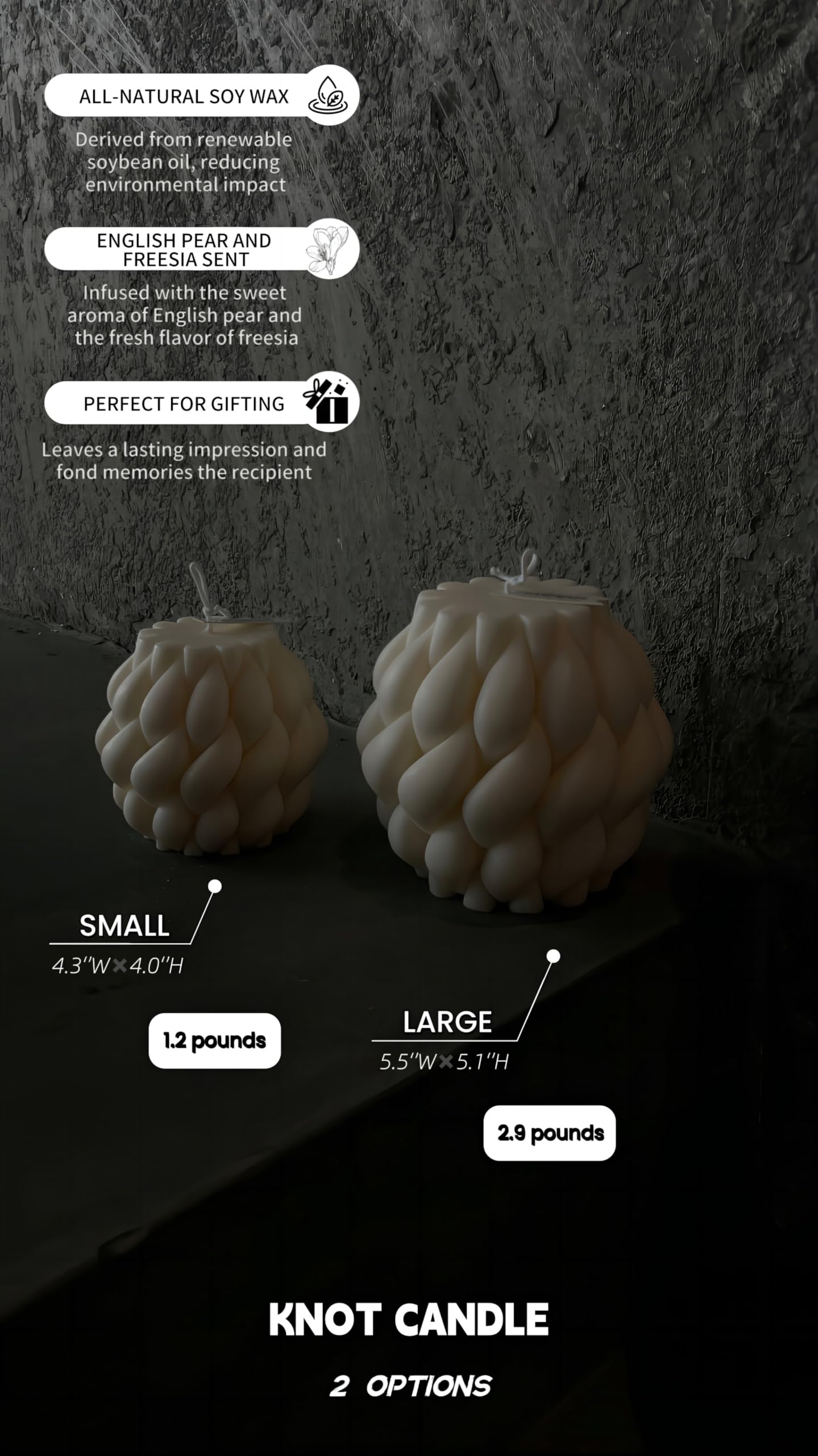 Hyznengu Knot Ball Candle - White Super Large Handmade Pillar Scented Soy Wax Candles,Elegant Aesthetic Candle for Women,Housewarming Presents,Home Room Shelf Coffee Table Decorative Idea Candles