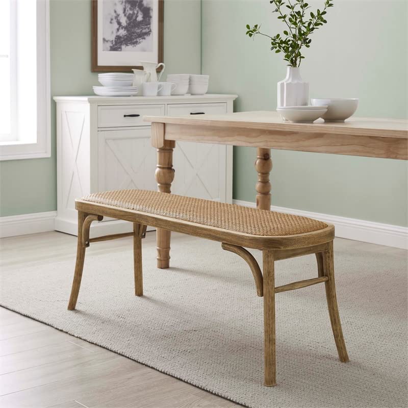Linon Dallas Wood and Rattan Bentwood Bench in Brown
