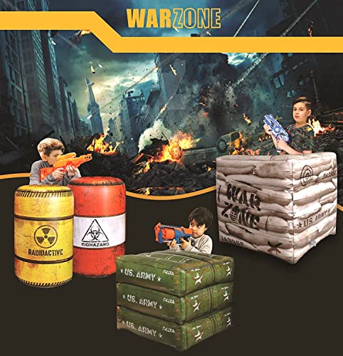 Pack of 4 Combat Battlefield Inflatables + Pack of 2 Barrels Inflatable Compatible with Nerf. Laser Tag Warzone