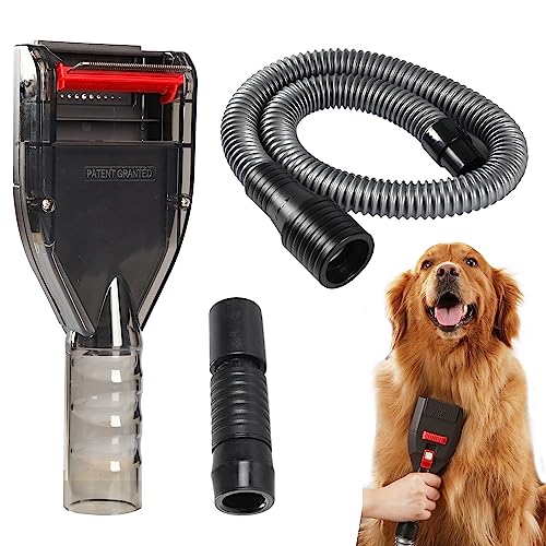 Portek Dog Hair Brush Vacuum Attachment for Most Vacuums, Pet Shedding Grooming Tool, Great for Dog Undercoat Removal, Deshedding Groomer, Extension Hose with Universal Adapters
