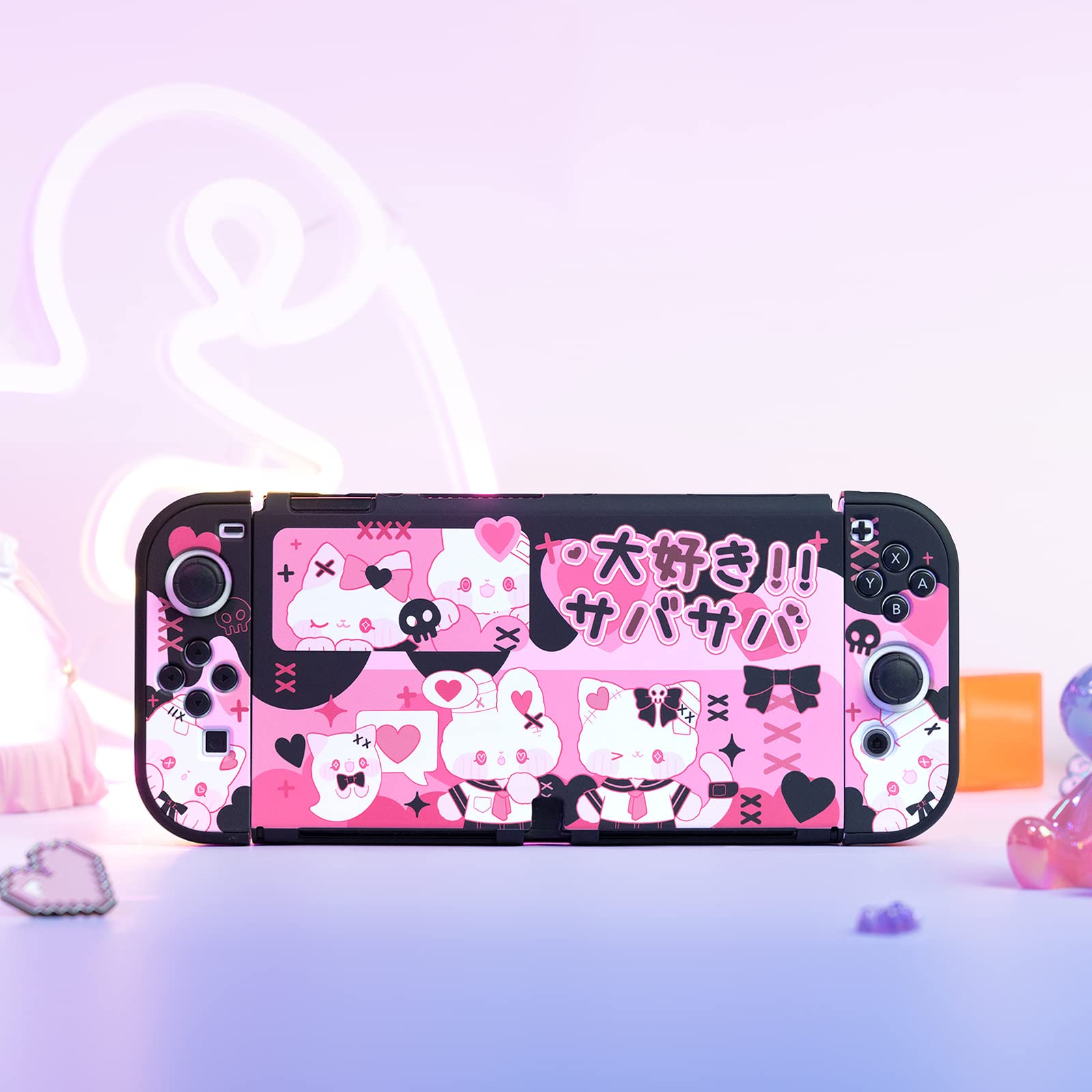 GeekShare Halloween Protective Case Slim Cover Case Compatible with Nintendo Switch OLED and Joy-Con - Shock-Absorption and Anti-Scratch - PinkHolic