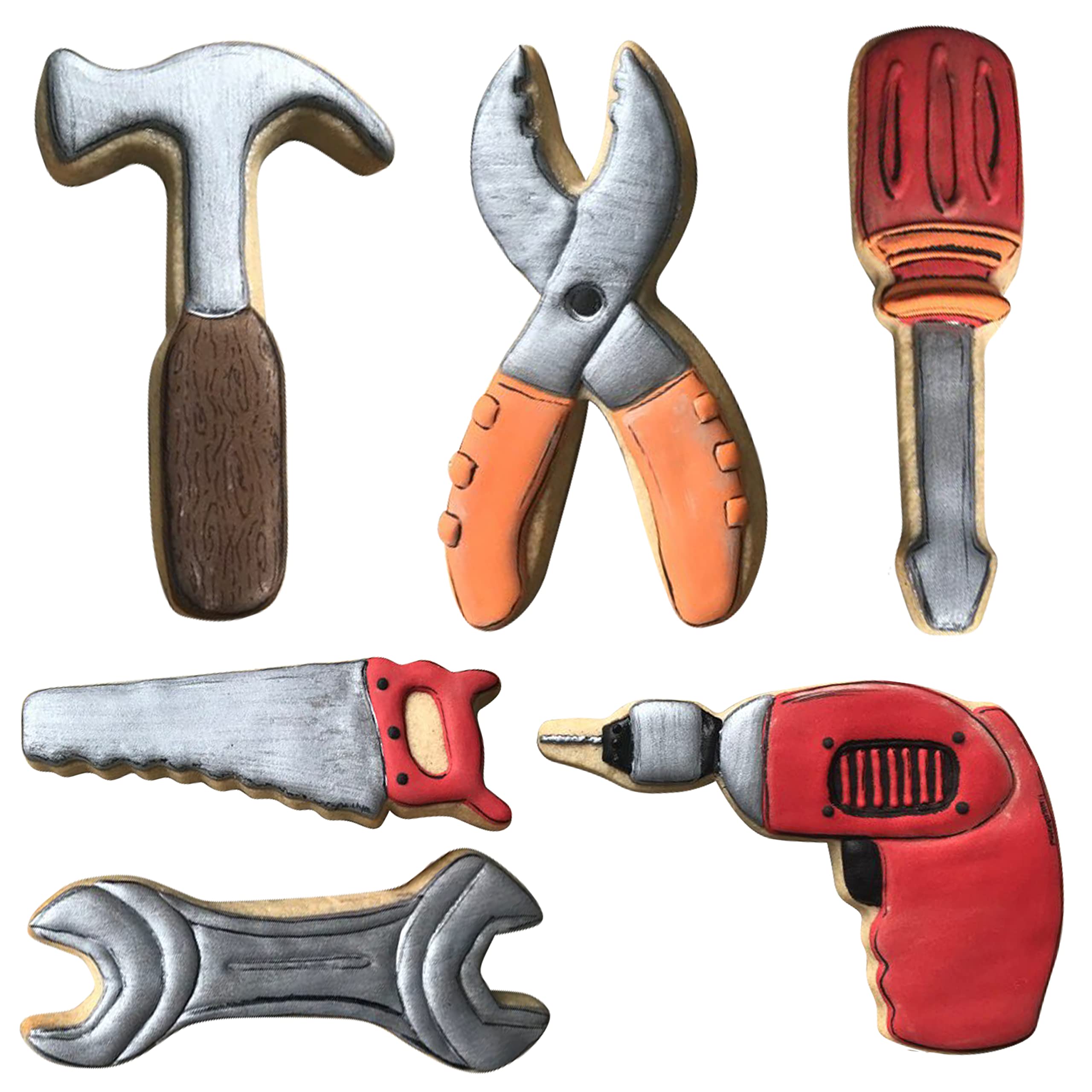 LILIAO Cookie Cutters Construction Tools Cookie Cutter Set, 6 Pcs, Hammer, Wrench, Screwdriver, Pliers, Electric Saw and Drill, Stainless Steel