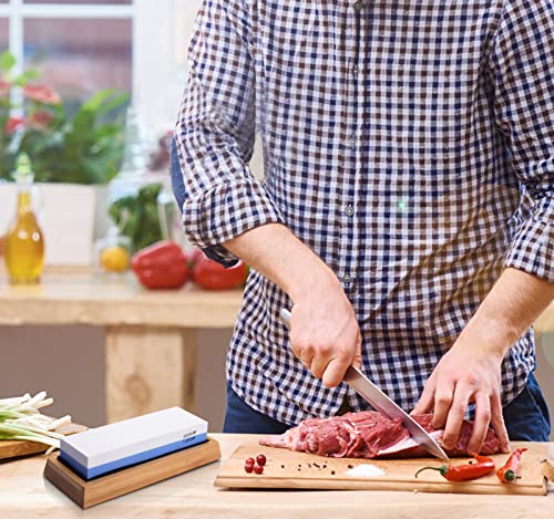 MIDO PROFESSIONAL ABRASIVE Whetstone Knife Sharpener 2 Side Grit 1000/6000 Knife Sharpening Stone, Knife Sharpener Stone with Non-slip Bamboo Base, Wet Stone Sharpening Kit for Kitchen Hunting