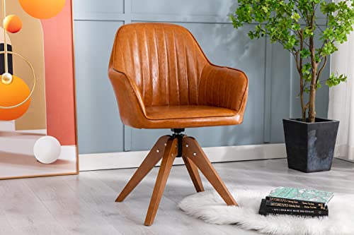 Porthos Home Oran Dining Chair, 360-degree Swivel Seat, Upholstered in Water and Stain Resistant PU Leather, Sturdy Beech Wood Legs, Bucket Chair Style with High Armrests