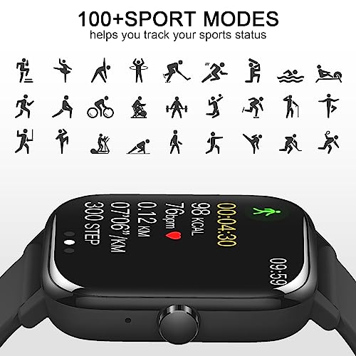 KAKTIN Smart Watch for Men Women,Smartwatch with Bluetooth Call(Answer/Make Call), 1.85" Touch Screen Fitness Watch Tracker with IP68 Waterproof, 100+Sports Compatible with Android iPhone iOS (Black)