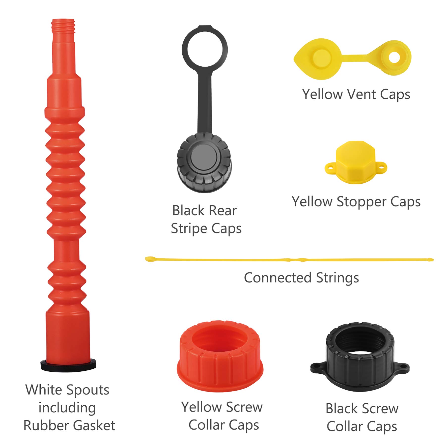 EONLION Gas Can Replacement Spout Kit, Flexible Pour Nozzle with Strainer and Gasket, Vent Caps, Stopper Caps, Collar Caps, Stripe Cap, Spout Kit for Water Jugs and Old Can, 3 Pack