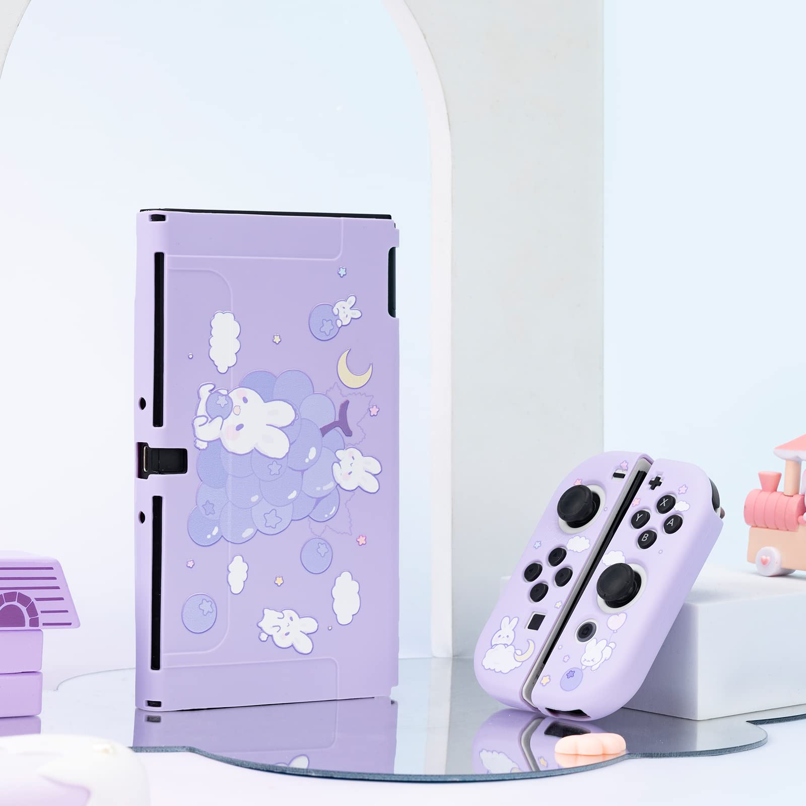 GeekShare Protective Case for Switch OLED Model, Soft TPU Slim Case Cover Compatible with Nintendo Switch OLED Console and Joy-Con (Grape Bunny)