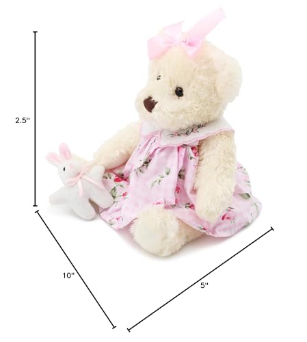 Oitscute Small Baby Teddy Bear with Cloth Cute Stuffed Animal Soft Plush Toy 10" (Pink Dress with Rabbit)