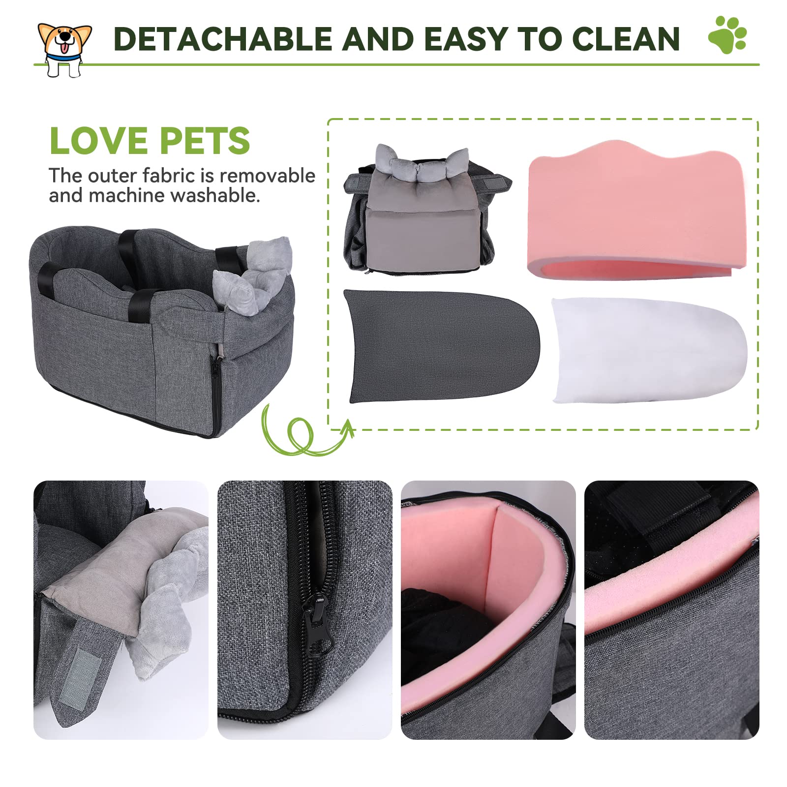 Dog Car Seat for Small Dogs Center Console Pet Booster Seat for Car Armrest Car Seat Middle Console Puppy Seat(Gray-waves Edge)