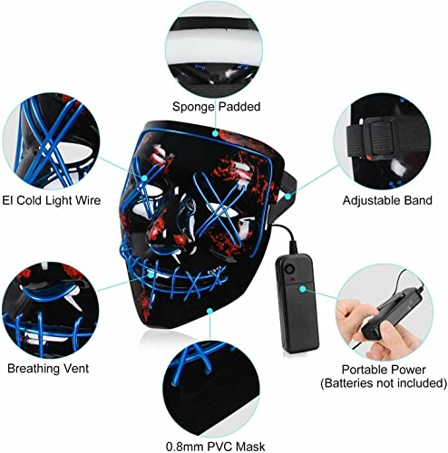 Digcreat Halloween Glowing Mask, LED Light up Masks for Gifts, Festival, Halloween Party(Red)