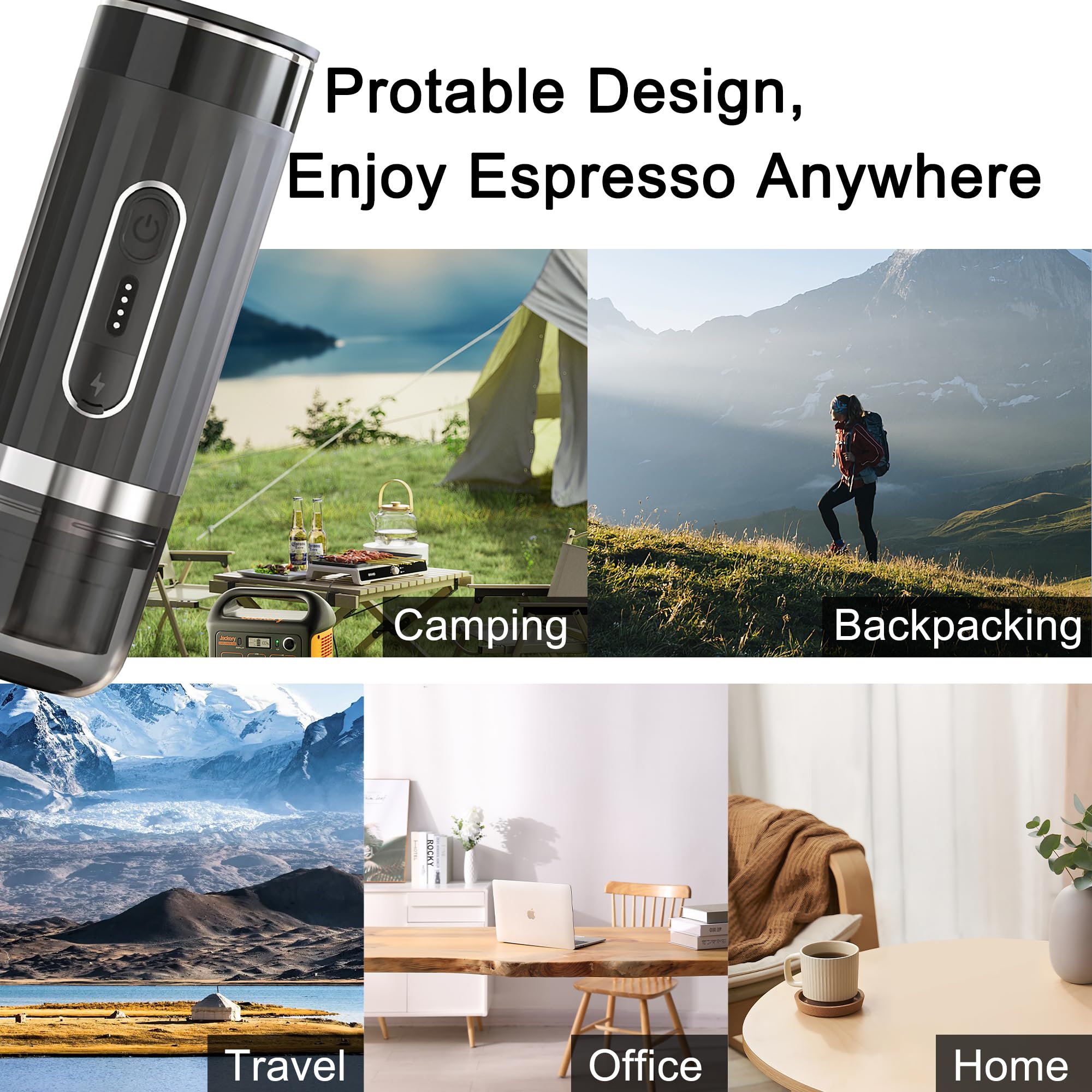LumoShine Portable Espresso Machine, Mini Espresso Maker, Self Heating Coffer Maker Compatible Ground Coffee, Hand Coffee Make, Capsule Coffee for Camping RV Outdoor Travel Black