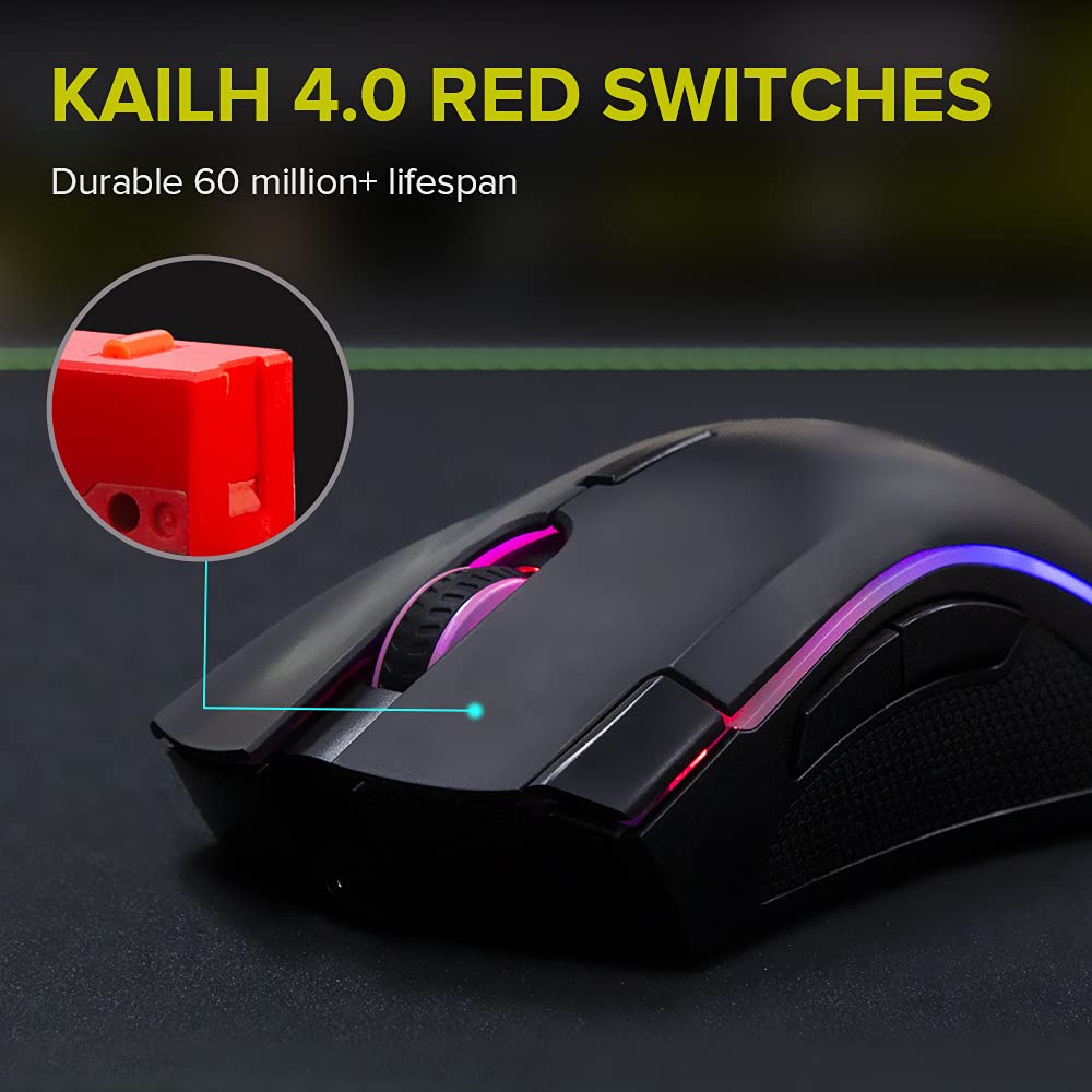 DeLUX Wireless Ergonomic Gaming Mouse with Pixart 3335 16000 DPI, 7 Programmable Buttons, Rechargeable RGB Mice for PC Gamer(M625PLUS-Black)