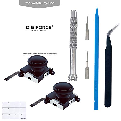 DIGIFORCE 2 Pack Joycon Joystick Replacement for Nintendo Switch lite, Joycon Repair Kit for Switch (Tri-Wing, Cross Screwdriver, Pry Tools, Magnetic Pad & 2 Thumbstick Caps)