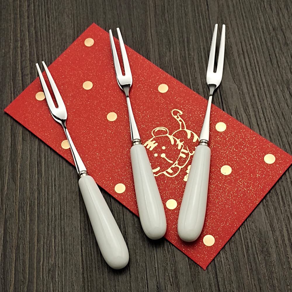 Fruit fork Appetizer Dessert Forks Mini Forks 18/10 Stainless Steel Dessert Teaspoons 8 Packs (Creative Handle material Ceramics) for Party,Banquet,Cocktail, (Set of 8) SUS304