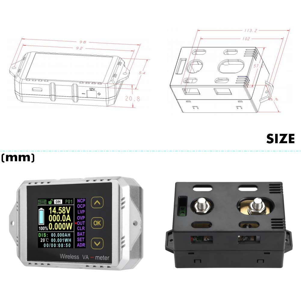 DC Meter Amp Volt,Color LCD Screen Wireless Meter, 2.4G Wireless Data Transmission Technology,for Measure Miscellaneous Meter Parameters (VAT-1300)