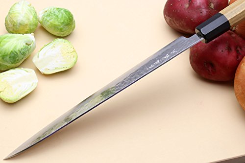 Yoshihiro VG-10 46 Layers Hammered Damascus Sujihiki Japanese Slicer Knife (9.5'' (240mm) Ambrosia Handle)