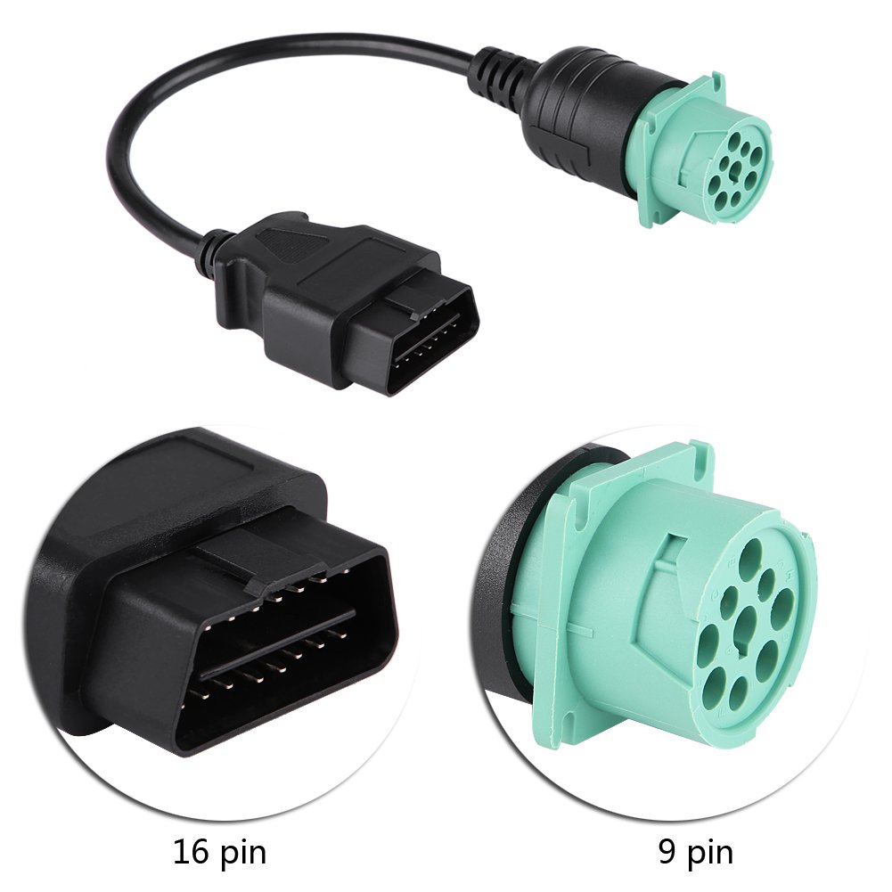 Diagnostic Scanner Cable Adapter, 9 Pin to 16 Pin OBD2 Diagnostic Scanner Cable Adapter for Cummins Engine