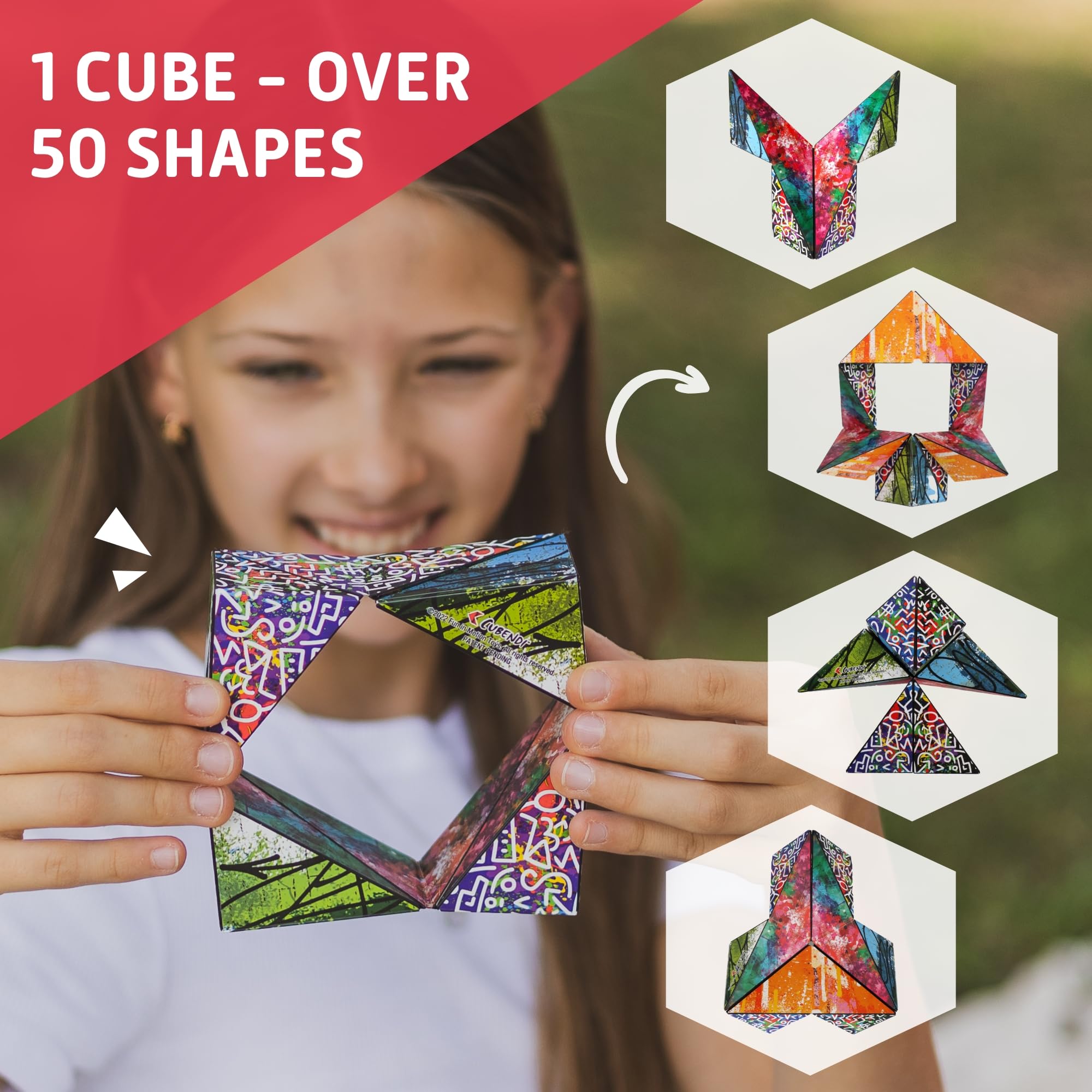 CUBENDI Geometric Origami Puzzle - Infinity Fidget Cube for Adults, Kids & Teens β Mesmerizing & Magnetic Shape Shifting Box w/48 Rare Earth Magnets - by Fun in Motion Toys (Scribble)