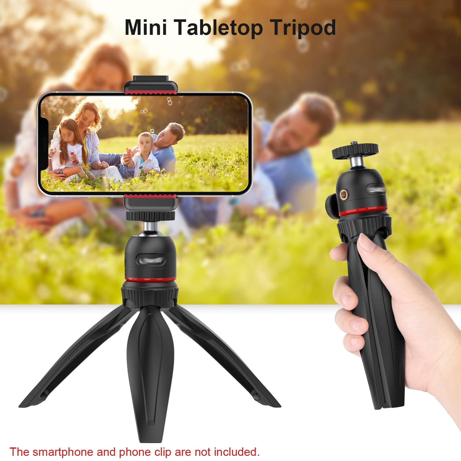 DSFEOIGY Tabletop Mini Camera Tripod for Phone Stand 1/4 Inch Screw 1.5kg Load Capacity for DSLR Action Camera Live Streaming (Color : Black)