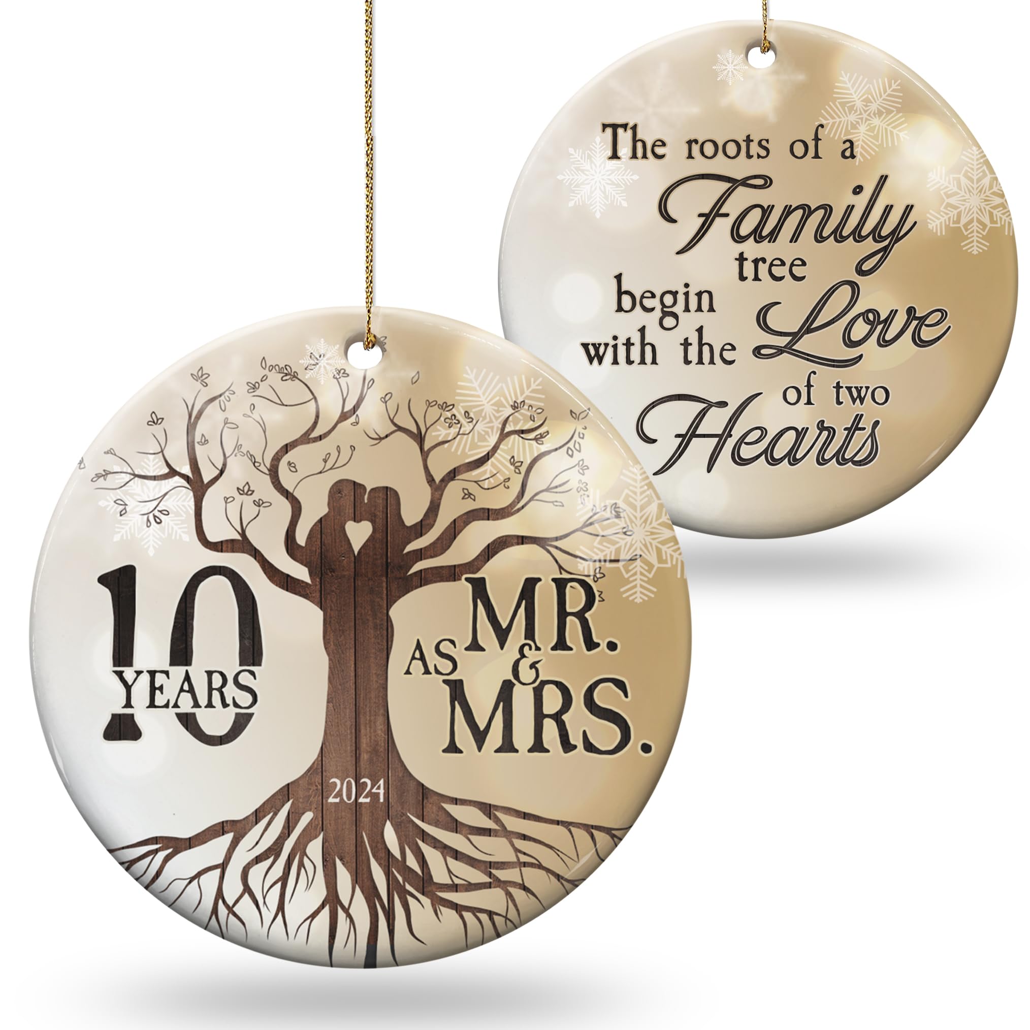 Giveena 10th 2024 Wedding Anniversary Ornament - Christmas Ceramic Ornament Gift Anniversary for Couple, Parents, Friend Her Him - 10th Wedding Anniversary Present Holiday Decoration Hanging Ornament