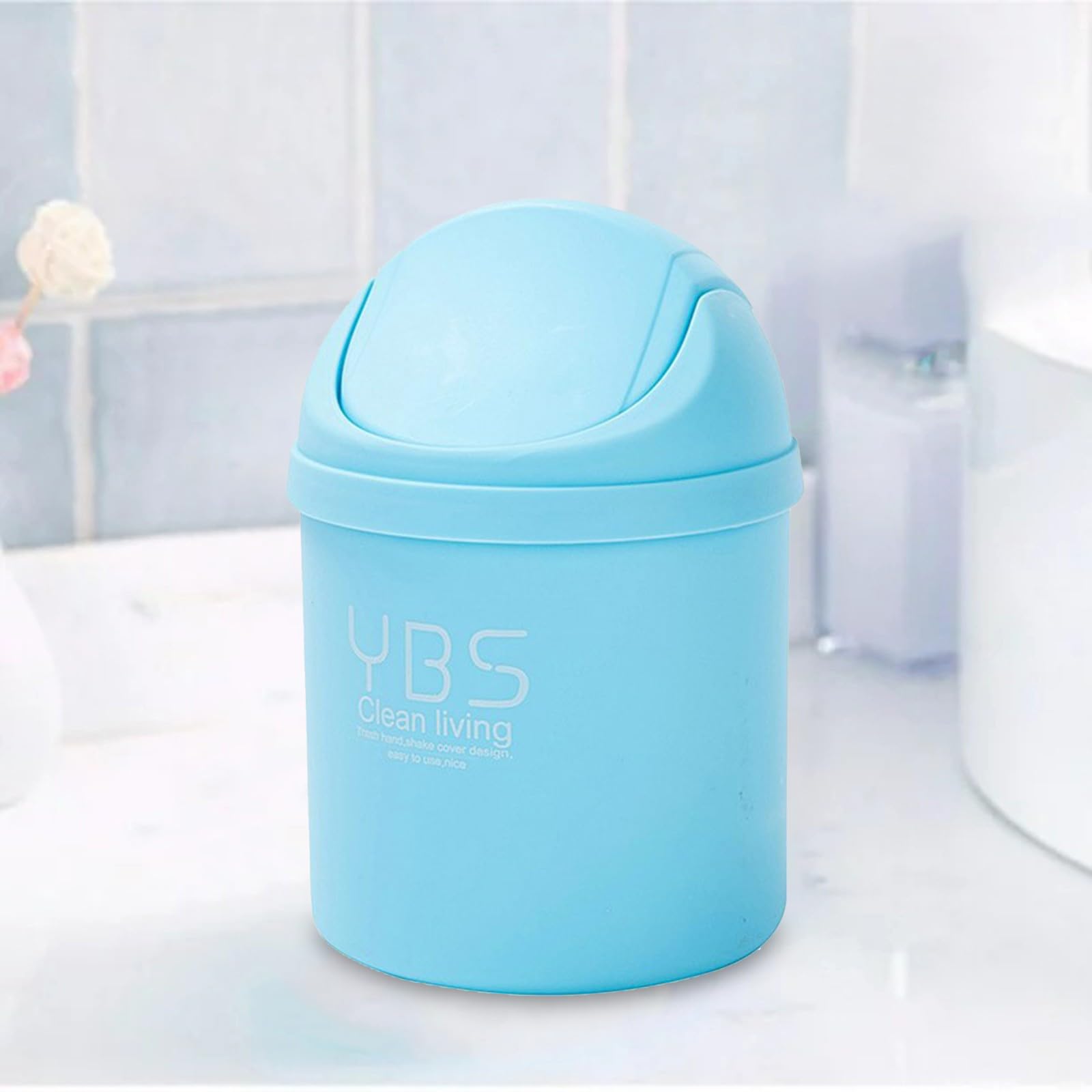 luezkyoig Desktop Mini Trash Can 0.5 Gallon Modern Plastic Round Mini Wastebasket Trash Can Waste Garbage Bin with Swing Lid for Home Office Kitchen Vanity Tabletop Bedroom Bathroom Dining Table