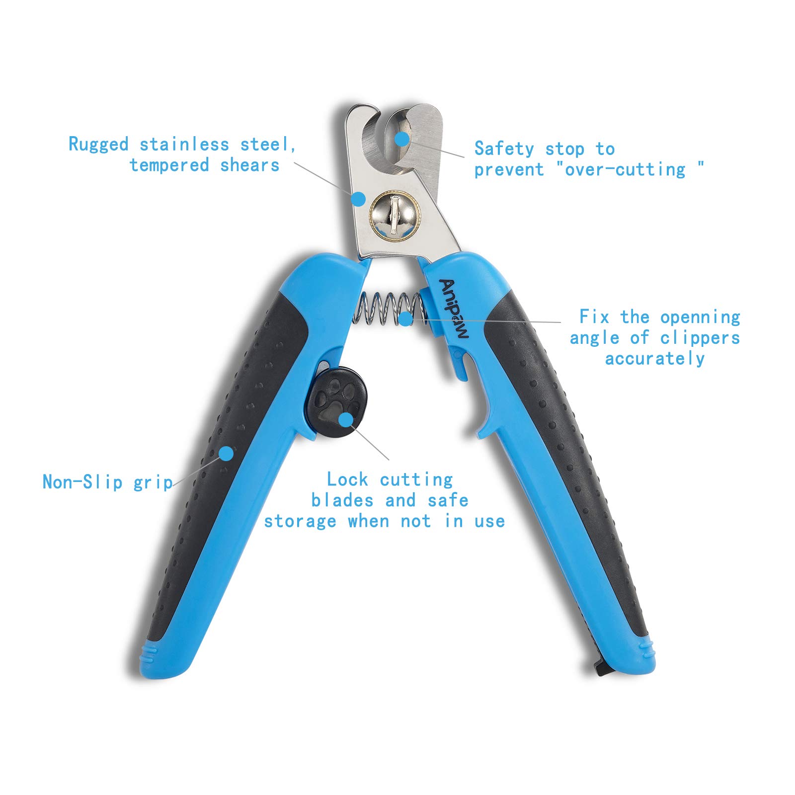 Dog Nail Clipper with Safety Guard to Avoid Over-Cutting, Sharp Stainless Razor Blades & Non Slip Handles, Professional Pet Nail Trimmer for Paw Grooming at Home, Great for Large Medium & Small Breed