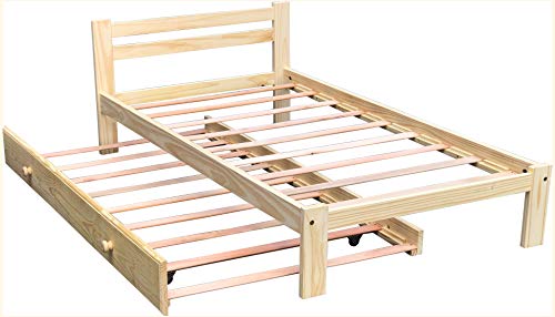 Twin Trundle Bed Wooden Bed Solid Pine Wood with Slats Support Unfinished Single Wooden Bed Frame Suitable for Bedroom and Wheeled Trundle Bed