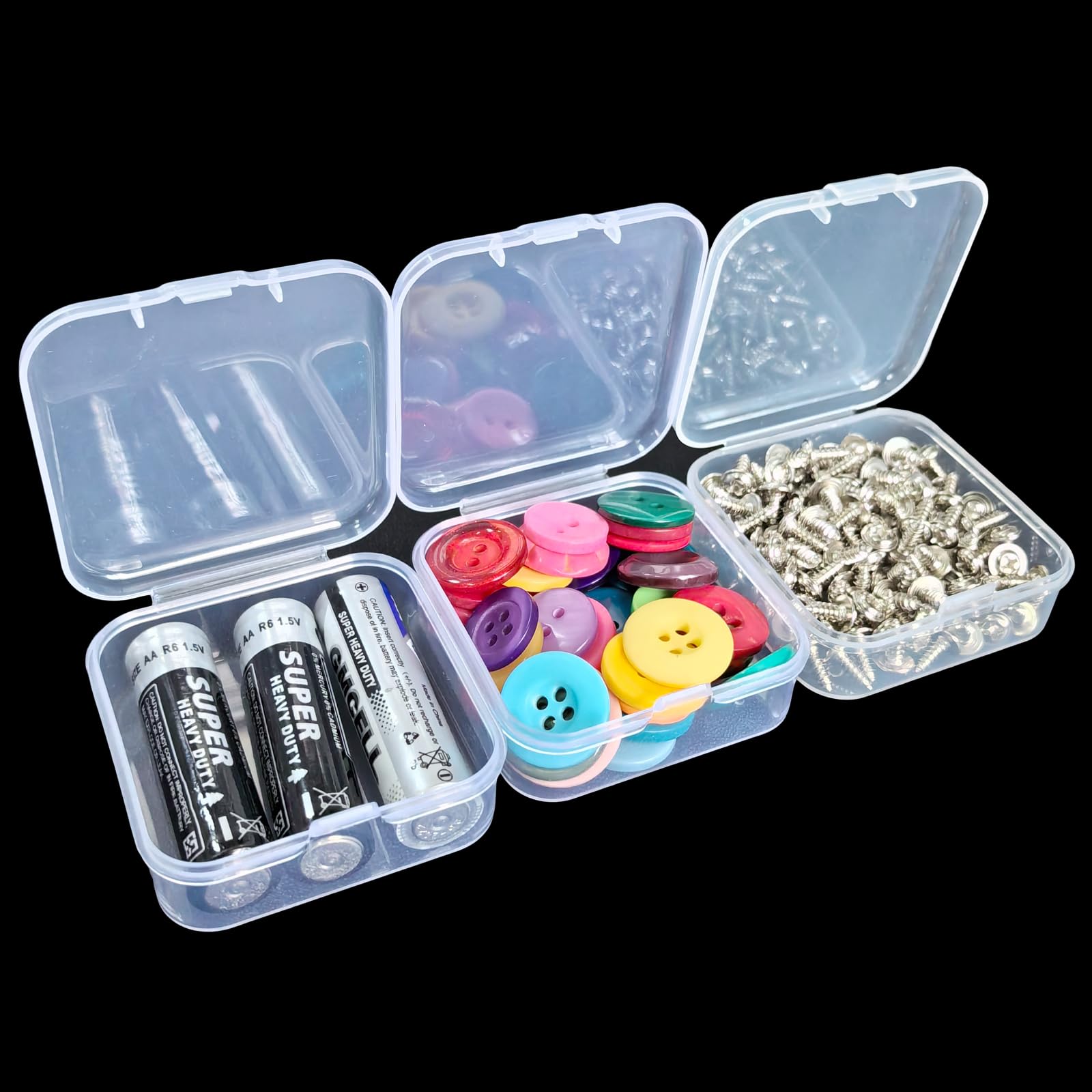 Goodma Small Bead Organizers, 76 Pieces Plastic Storage Cases Mini Clear Containers with Hinged Lid and Large Rectangle Organizing Boxes