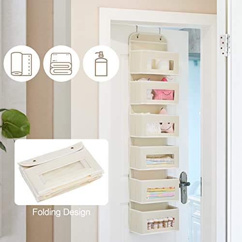 YOUDENOVA Over Door Organizer, 6-Shelf Nursery Hanging Organizers for Baby Essential, Closet Door Organizer for Dorm, Beige