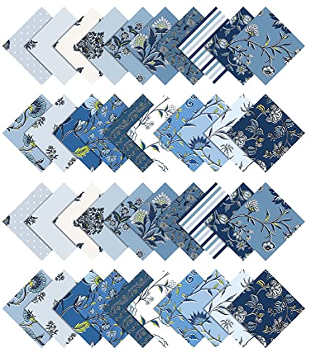Soimoi 40Pcs Block Print Precut Fabrics Strips Roll Up 1.5x42inches Cotton Jelly Rolls for Quilting - Blue