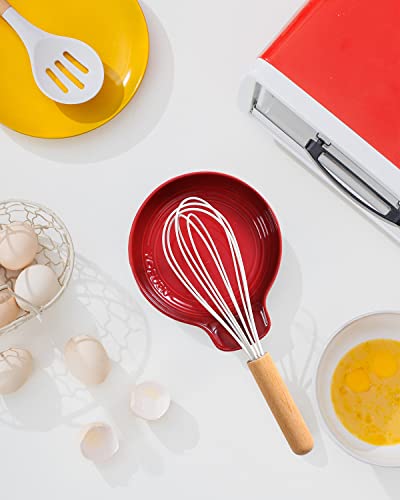 Yoeuen Ceramic Spoon Rest for StoveTop, Heat-Resistant Spoon Holder for Kitchen Counter, Large Utensil Rest for Spatula, Spoons or Tongs, Red 1pcs