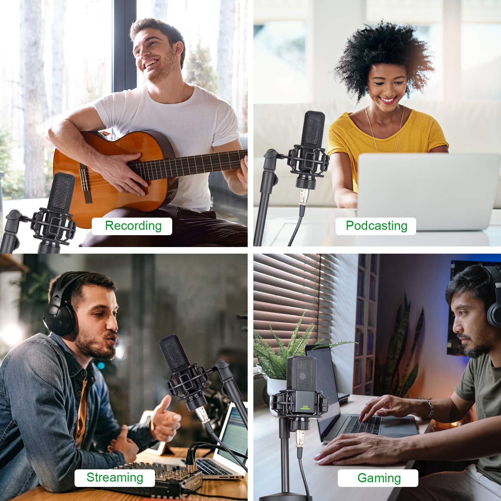 Dr.Raderm Condenser Recording Microphone with Stand, Professional Microphone for Studio Podcast Gaming YouTube Live Streaming 3.5mm Plug and Play Mic Compatible PC Computer Laptop Mac Windows