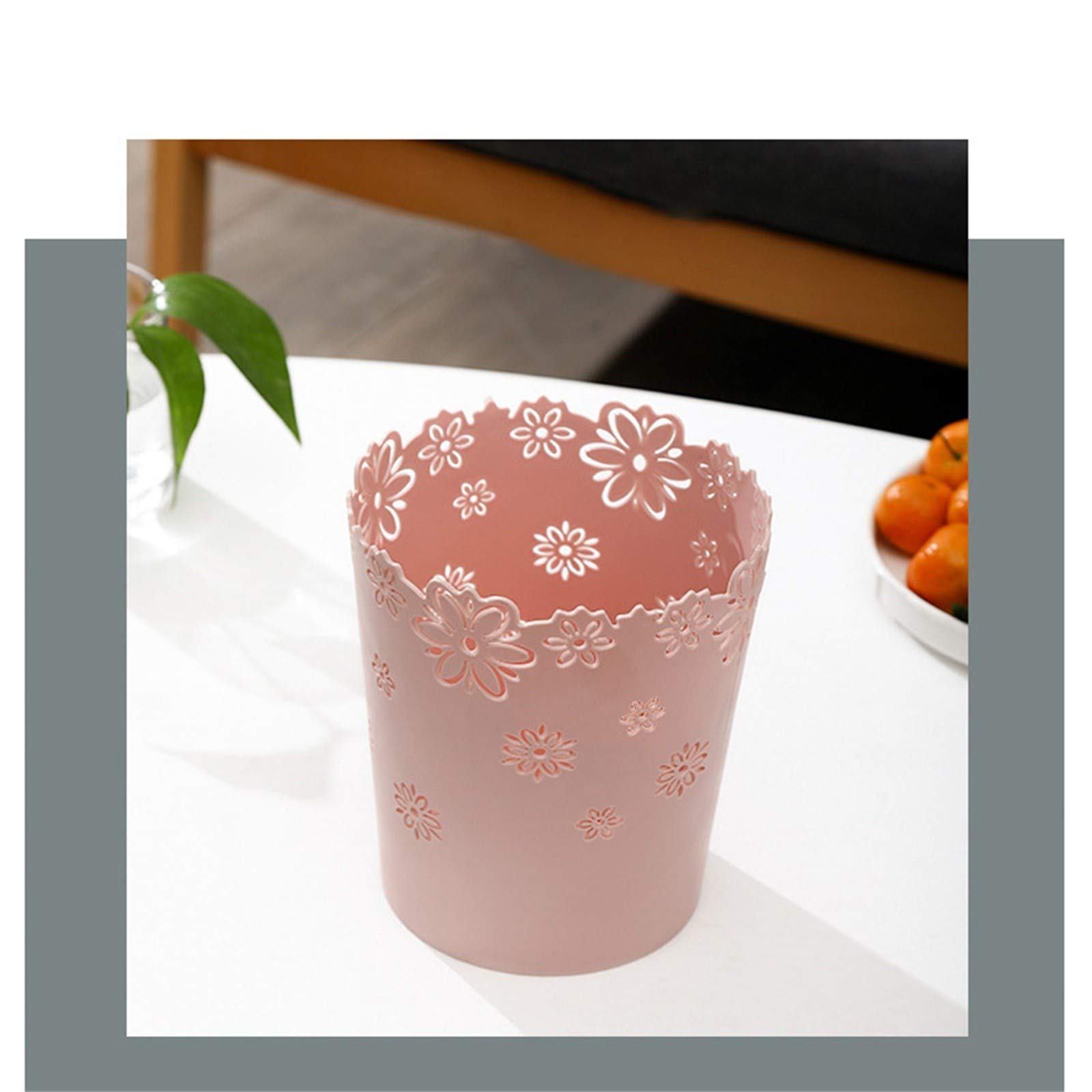 luezkyoig Mini Wastebasket 2L Beautiful Modern Pink Hollow Flower Lidless Desktop Trash Can Wastepaper Basket for Office Kitchen Bedroom Bedside Table Vanity Living Room Dining Table