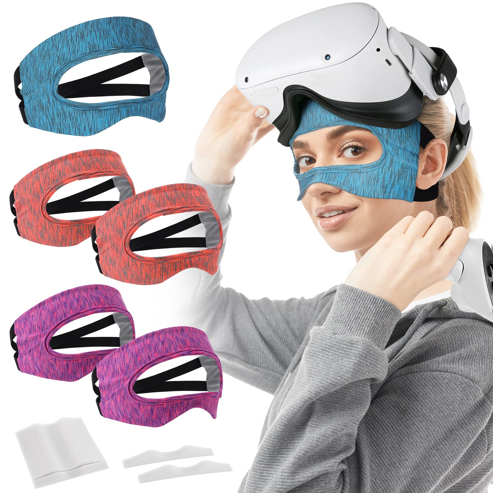 Eye Mask Cover Compatible with PSVR2 / Oculus Quest 2 / Meta Quest Pro Accessories, Breathable Sweat Band with Nose Pad for VR Headset, Elastic Eye Cover Face Cover for Meta Quest 2 (5 Pcs)