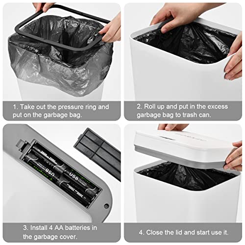 Touchless Trash Can with Motion Sensor with Lid, 4.2 Gallon Waste Bin Intelligent Induction Waterproof Trash Can, Household Kitchen Bathroom Office Smart Garbage Bin (Grey)