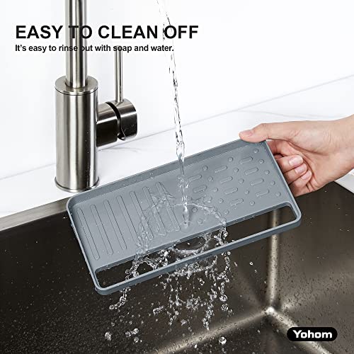 YOHOM Suction Cup Sponge Holder for Kitchen 2-in-1 in Sink Dish Rag Holder for Undermount Sink Plastic Scrubber Sponge Tray Organizer, Installation Size 9.06" L x 3.15" W