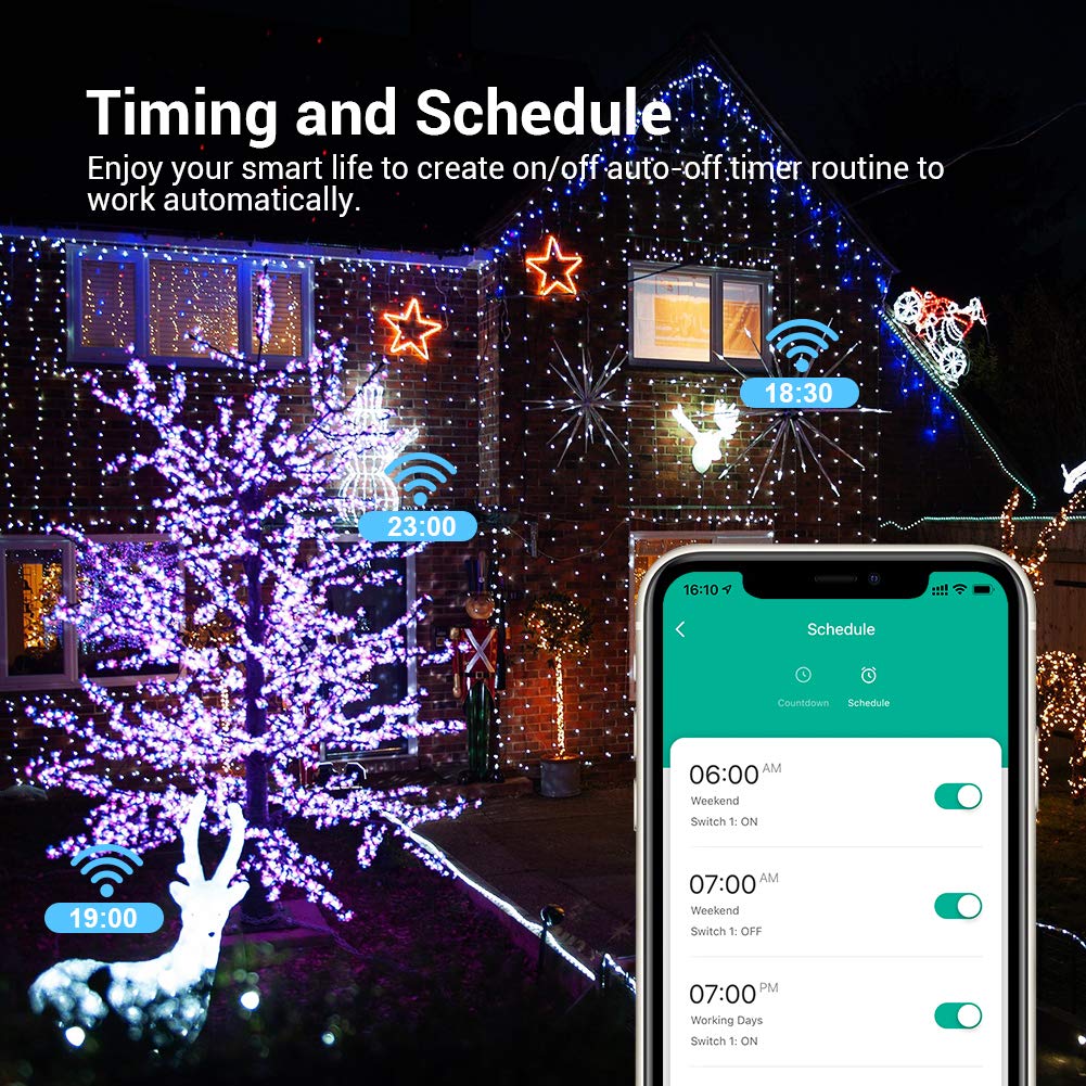 DEWENWILS Smart WiFi Outdoor Plug Outlet,Timer and Countdown Function,IP44 Waterproof Outdoor Timer for Lights,Compatible with Alexa,Google Home, No Hub Required, 2 Packed
